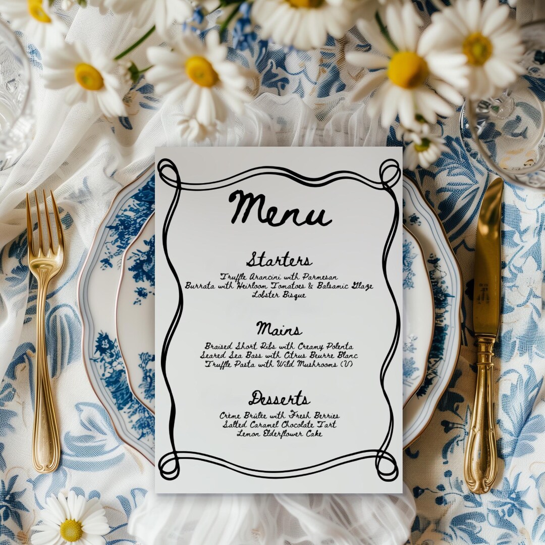 The Menu Table Sign Template, Quirky Hand Drawn Illustration Wedding ...
