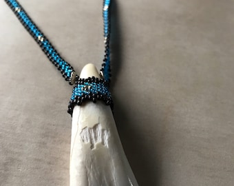 Buffalo Tooth Unalome Beaded Necklace / Pendant / Native American ...
