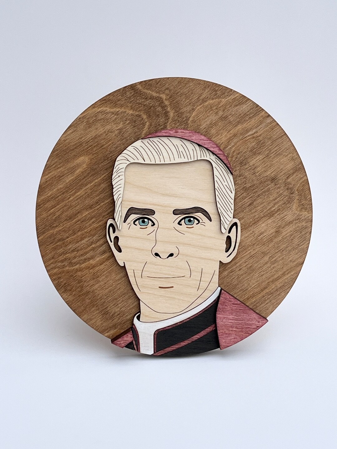 Venerable Fulton Sheen Portrait - Round Wood Sign, Catholic Home Decor ...