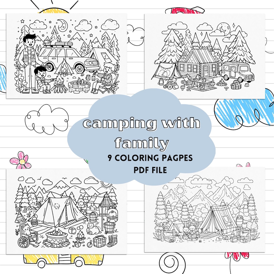 Camping Coloring Pages for Kids Family Camping Printable PDF 9 Fun ...