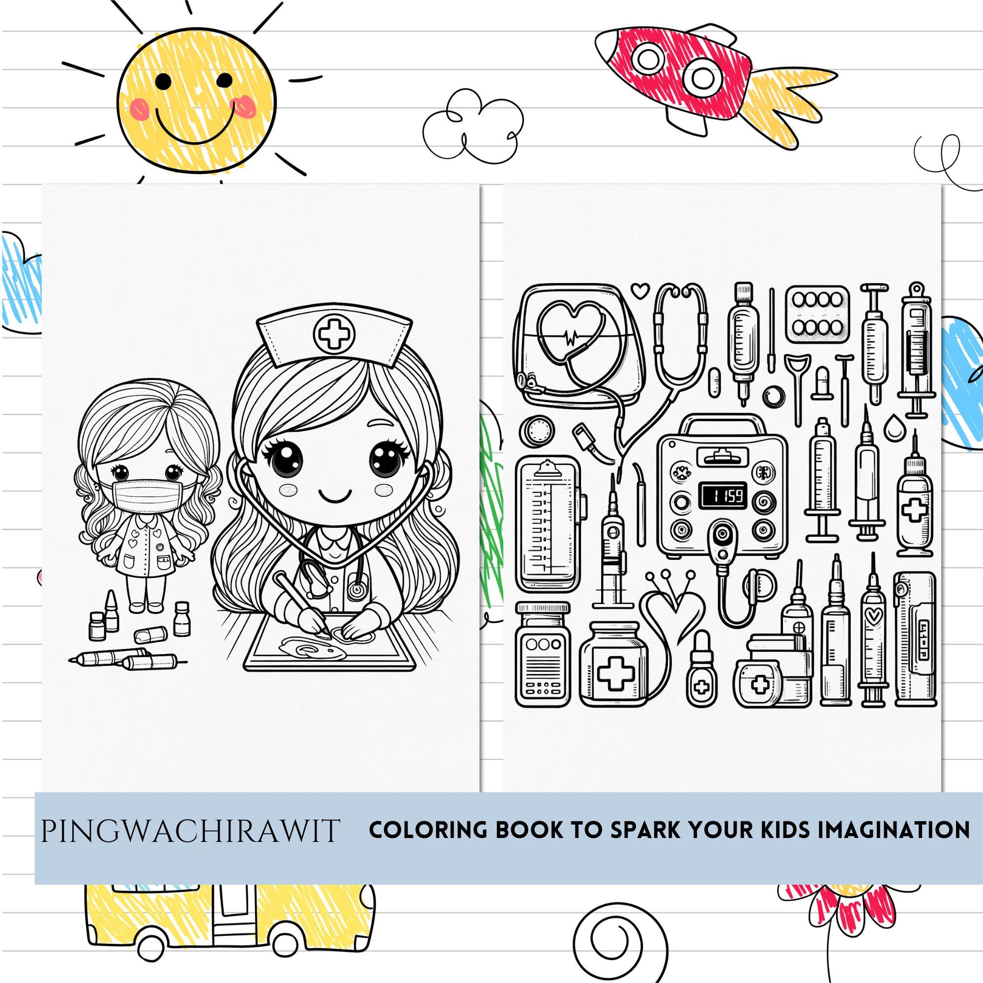 Nurse Coloring Pages for Kids 11 Printable PDF Sheets, Healthcare ...