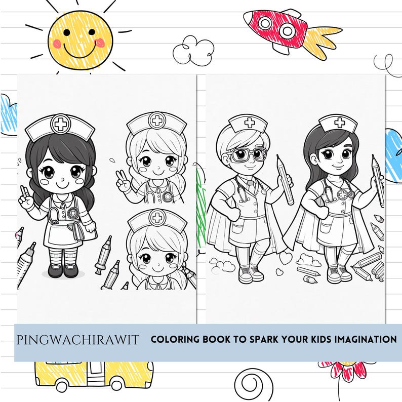 Nurse Coloring Pages for Kids 11 Printable PDF Sheets, Healthcare ...