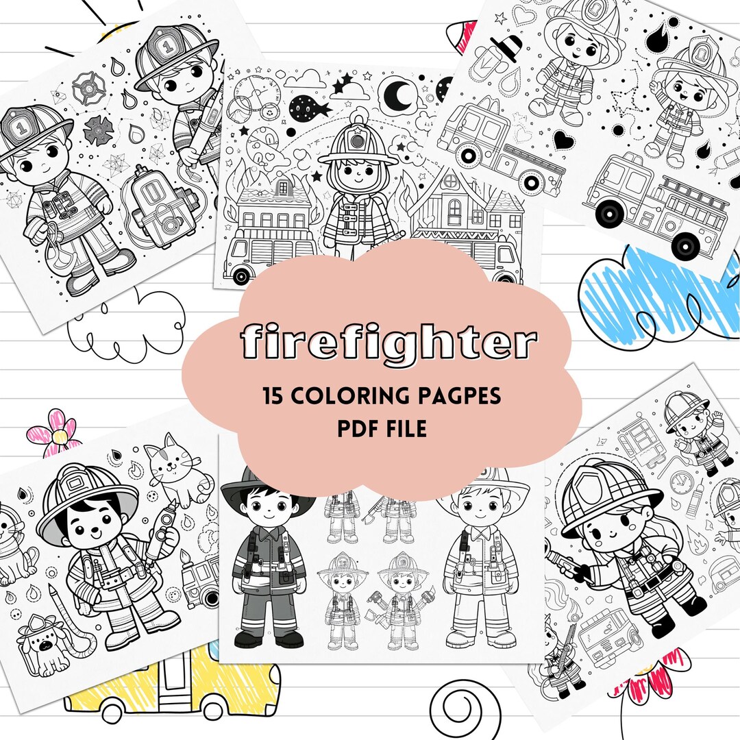 Firefighter Coloring Pages for Kids 15 Printable PDF Sheets, Fun ...
