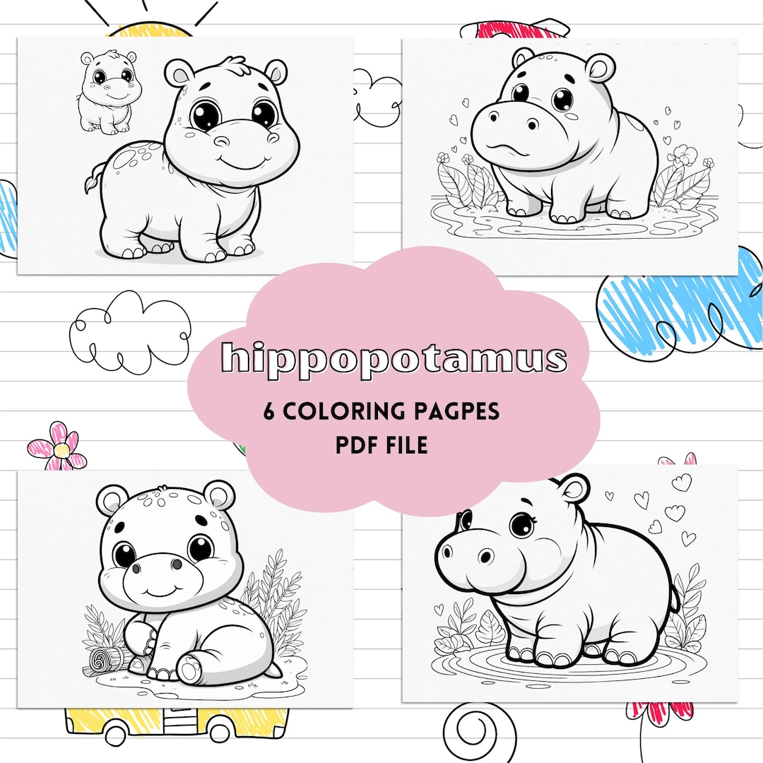 Hippopotamus Coloring Pages for Kids 6 Cute Hippopotamus Printable PDF ...