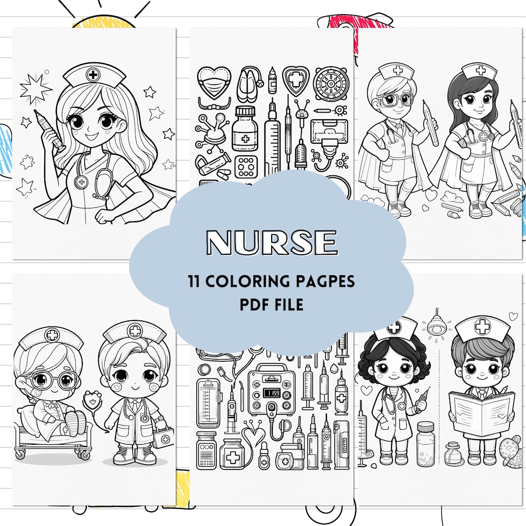 Nurse Coloring Pages for Kids 11 Printable PDF Sheets, Healthcare ...