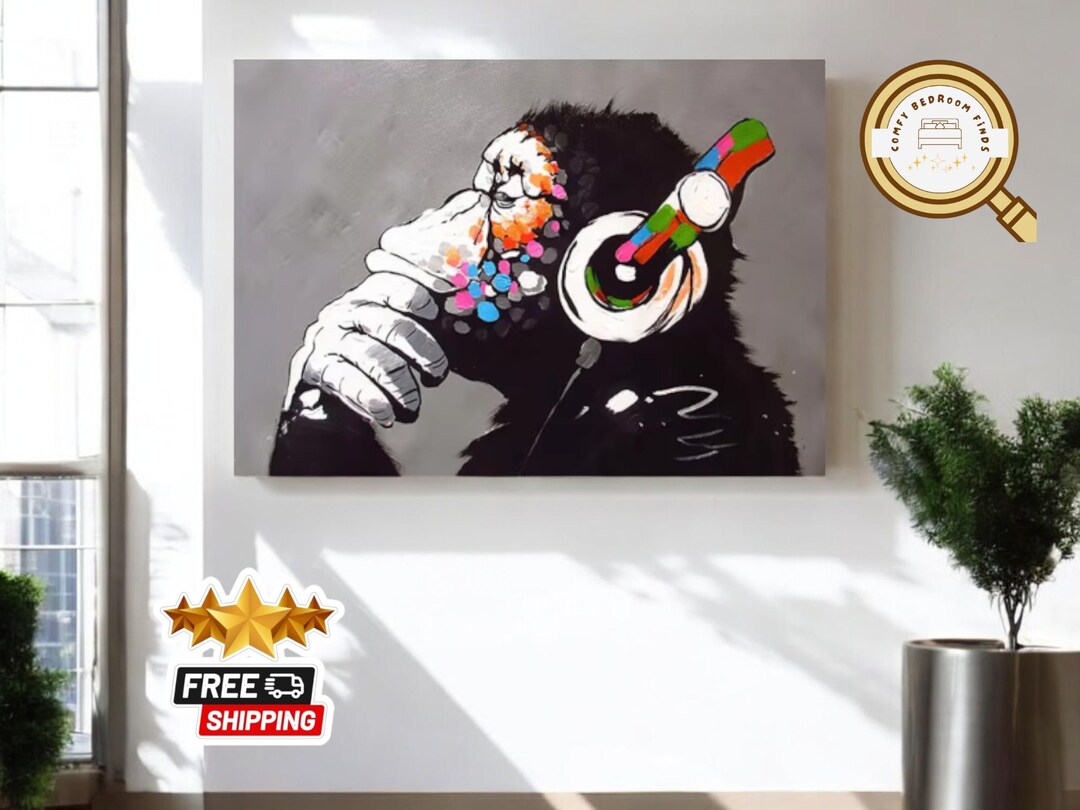 Graffiti Chimp Wall Canvas Street Art Poster Funny Gorilla Print Modern ...