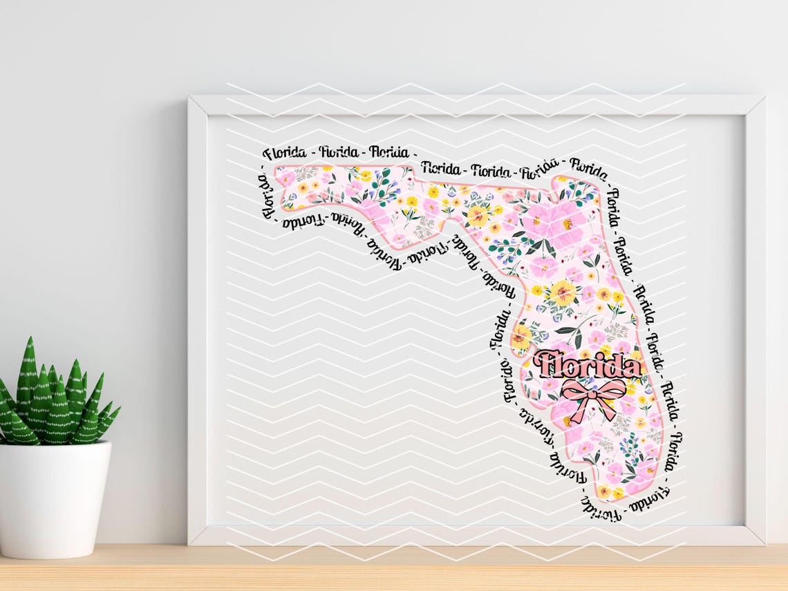 Florida Floral Map Png | Coquette Florida State Png | Trendy Preppy ...