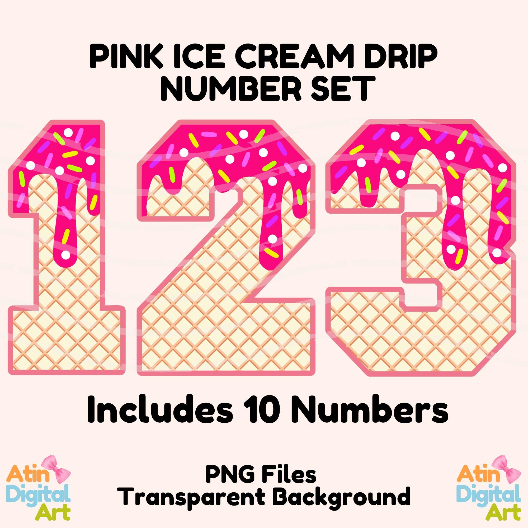 Pink Ice Cream Drip Numbers 0-9 Png | Sprinkles Ice Cream Numbers | Ice ...