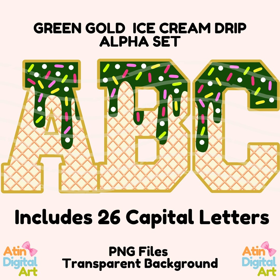Green Gold Ice Cream Drip Alpha Set Png | Sprinkles Alpha Doodle | Ice ...