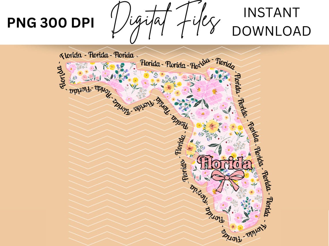 Florida Floral Map Png | Coquette Florida State Png | Trendy Preppy ...