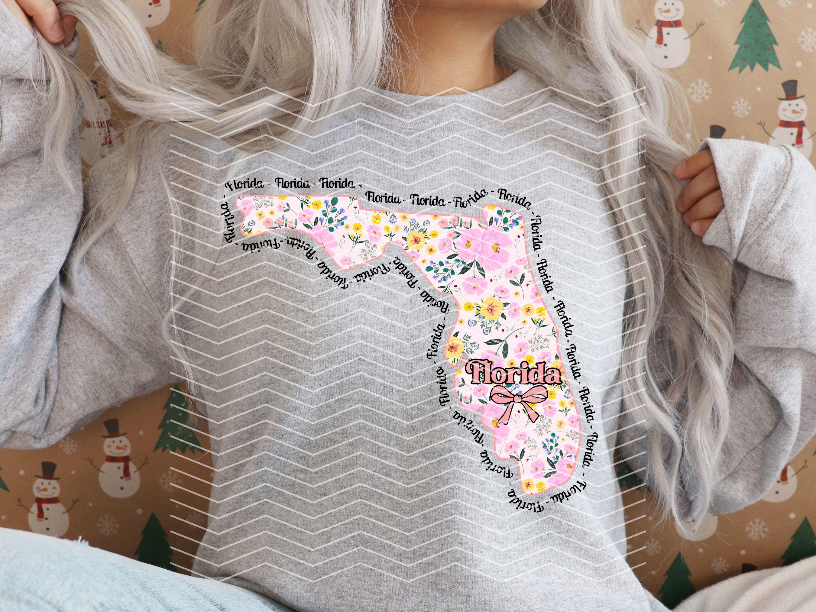 Florida Floral Map Png | Coquette Florida State Png | Trendy Preppy ...