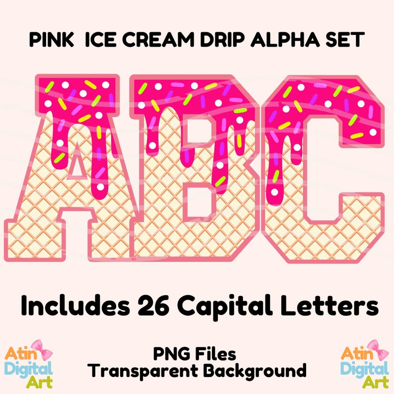 Pink Ice Cream Drip Alpha Set Png | Sprinkles Ice Cream Doodle | Ice ...