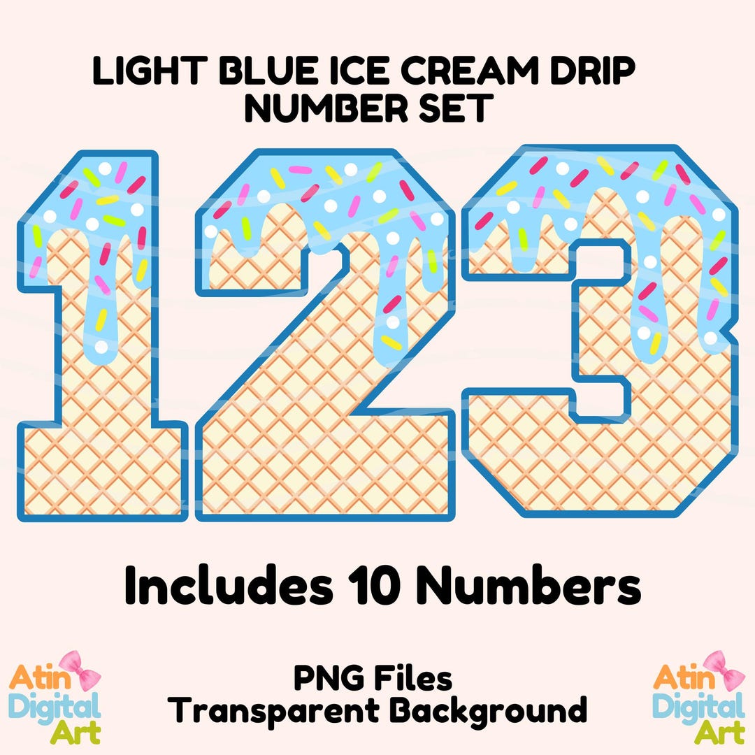 Light Blue Ice Cream Drip Numbers 0-9 Png | Sprinkles Ice Cream Numbers ...