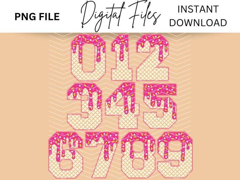 Pink Ice Cream Drip Numbers 0-9 Png | Sprinkles Ice Cream Numbers | Ice ...