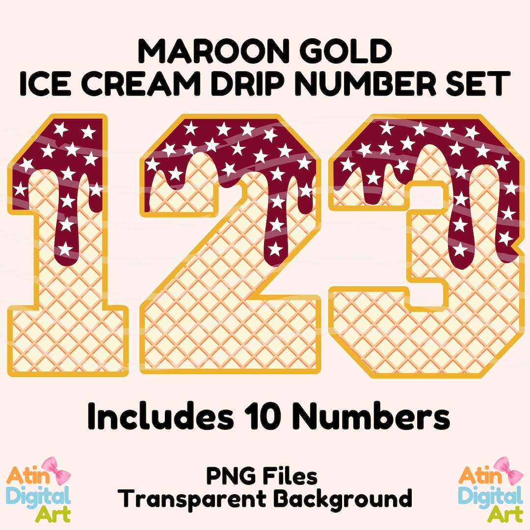 Maroon Gold Ice Cream Drip Numbers Png | Sprinkles Ice Cream Numbers ...