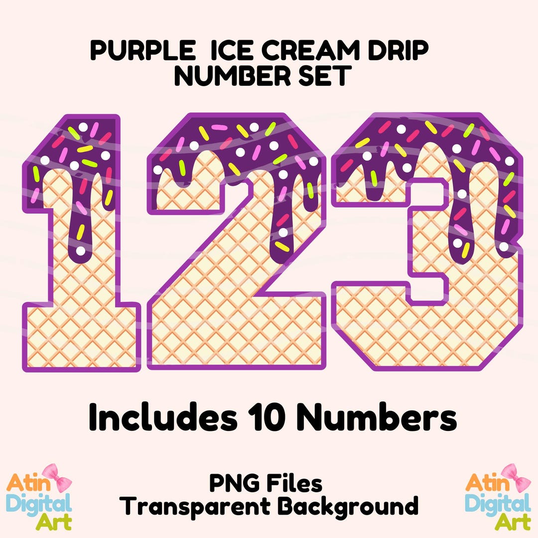Purple Ice Cream Drip Numbers 0-9 Png | Sprinkles Ice Cream Numbers ...