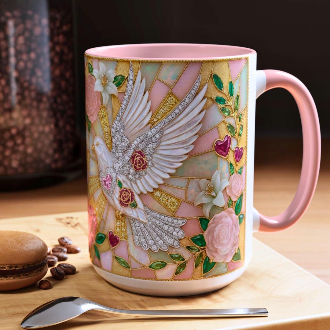 Stained Glass Angel Mug, Floral Dove Coffee Cup, Feminine Botanical Mug ...