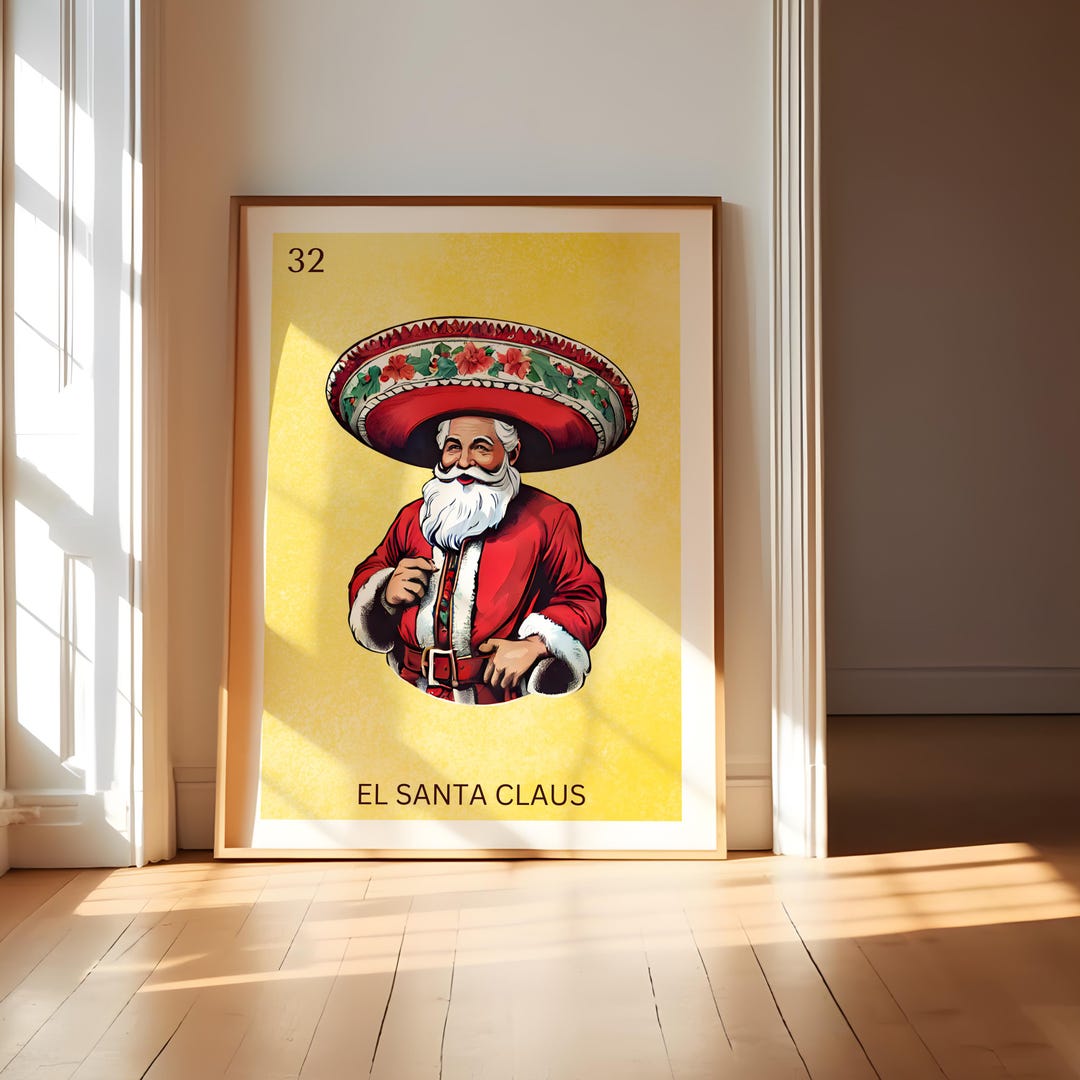 Loteria Santa Claus Sombrero Print: Trendy Christmas Wall Art (digital ...