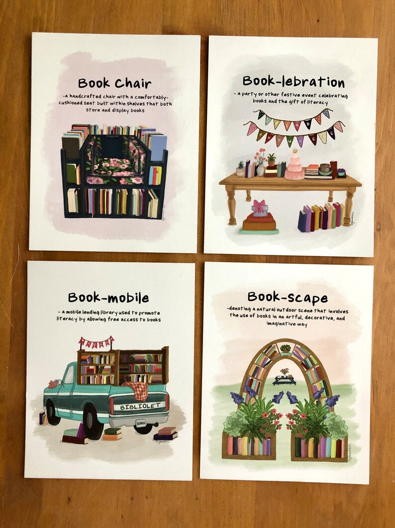 Bookish Vocabulary, Book Themed Notecards, Book Words, Notecard Set ...
