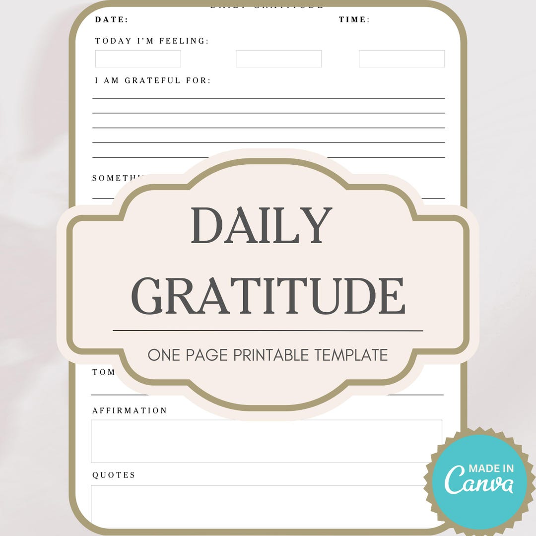 Simple Daily Gratitude Journal Template for Self-reflection, Positive ...