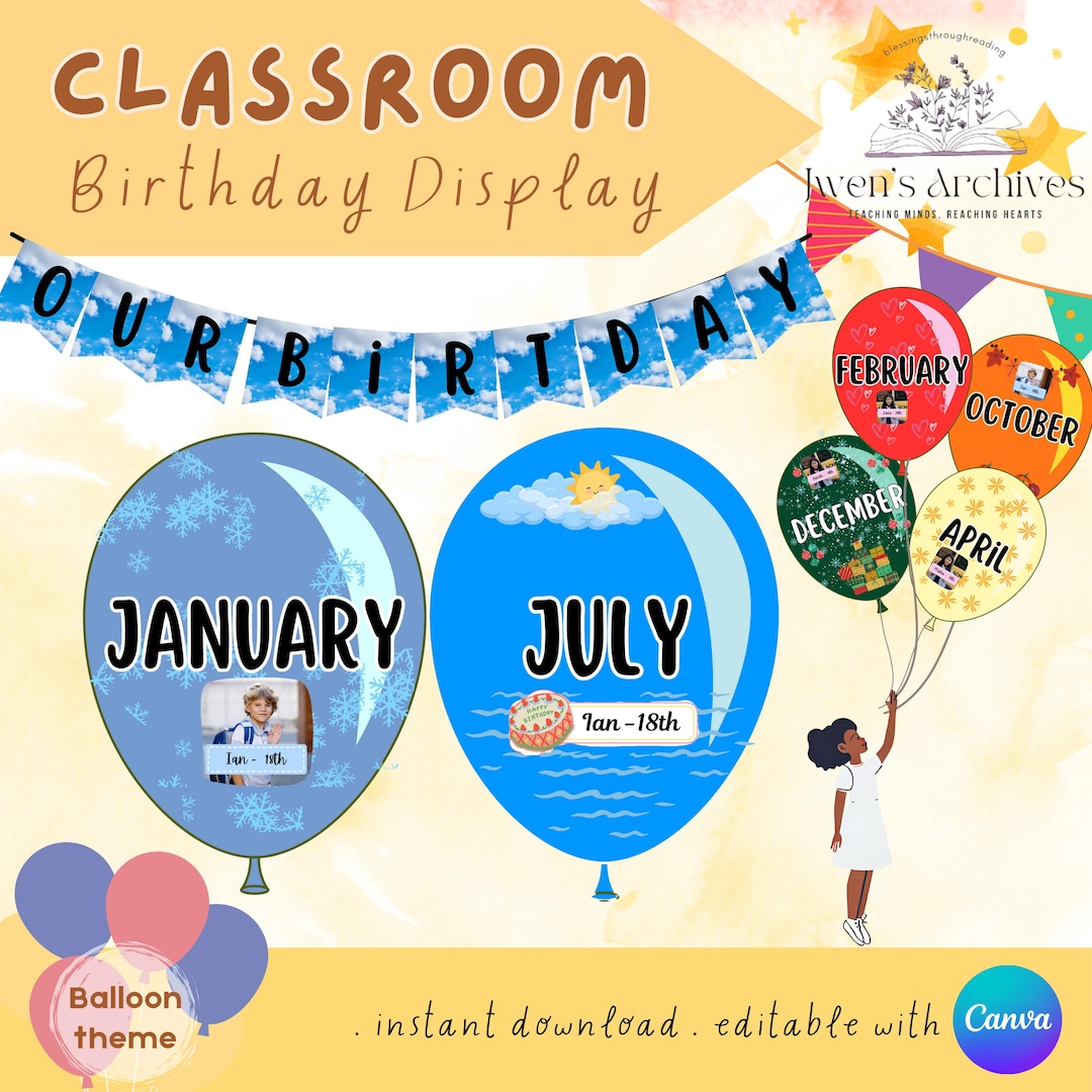 Balloon Theme Classroom Birthday Display| Printable Classroom Decor ...