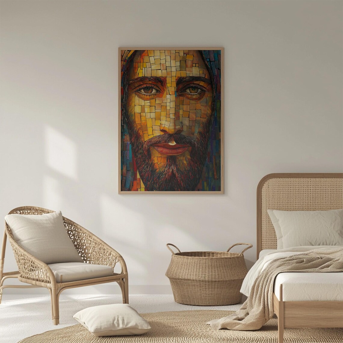 Radiant Mosaic Jesus Portrait - AI Generated Digital Faith Art Download ...