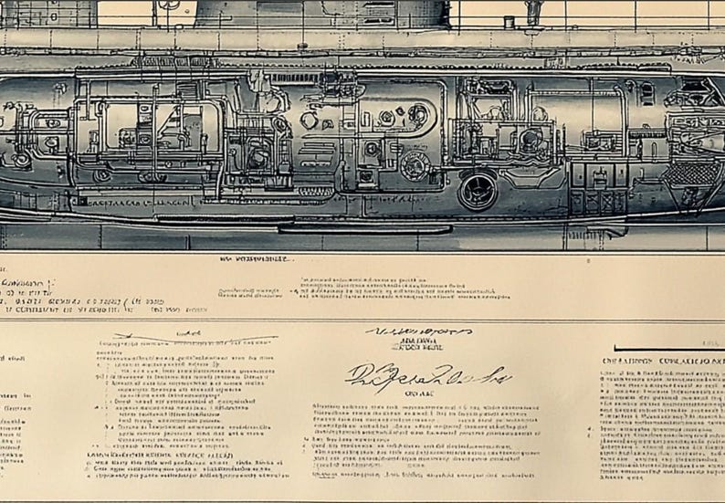 WWII Gato-class Submarine Blueprint Poster – Vintage Naval Engineering ...