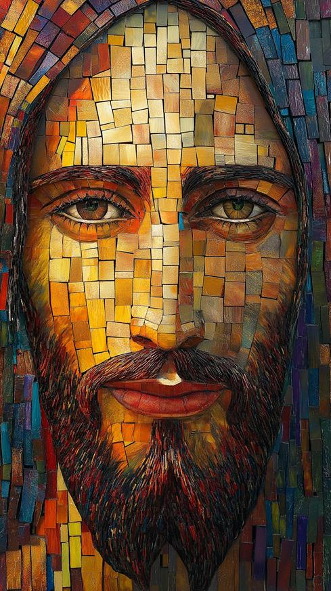 Radiant Mosaic Jesus Portrait - AI Generated Digital Faith Art Download ...