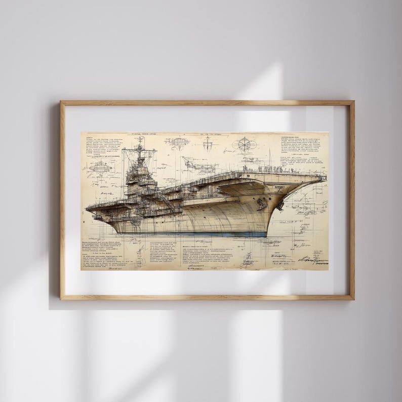 USS Yorktown Aircraft Carrier Blueprint – Vintage US Navy Warship ...