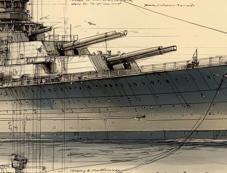 HMS Hood Battlecruiser Print, Vintage WW2 Navy Wall Art, Warship ...