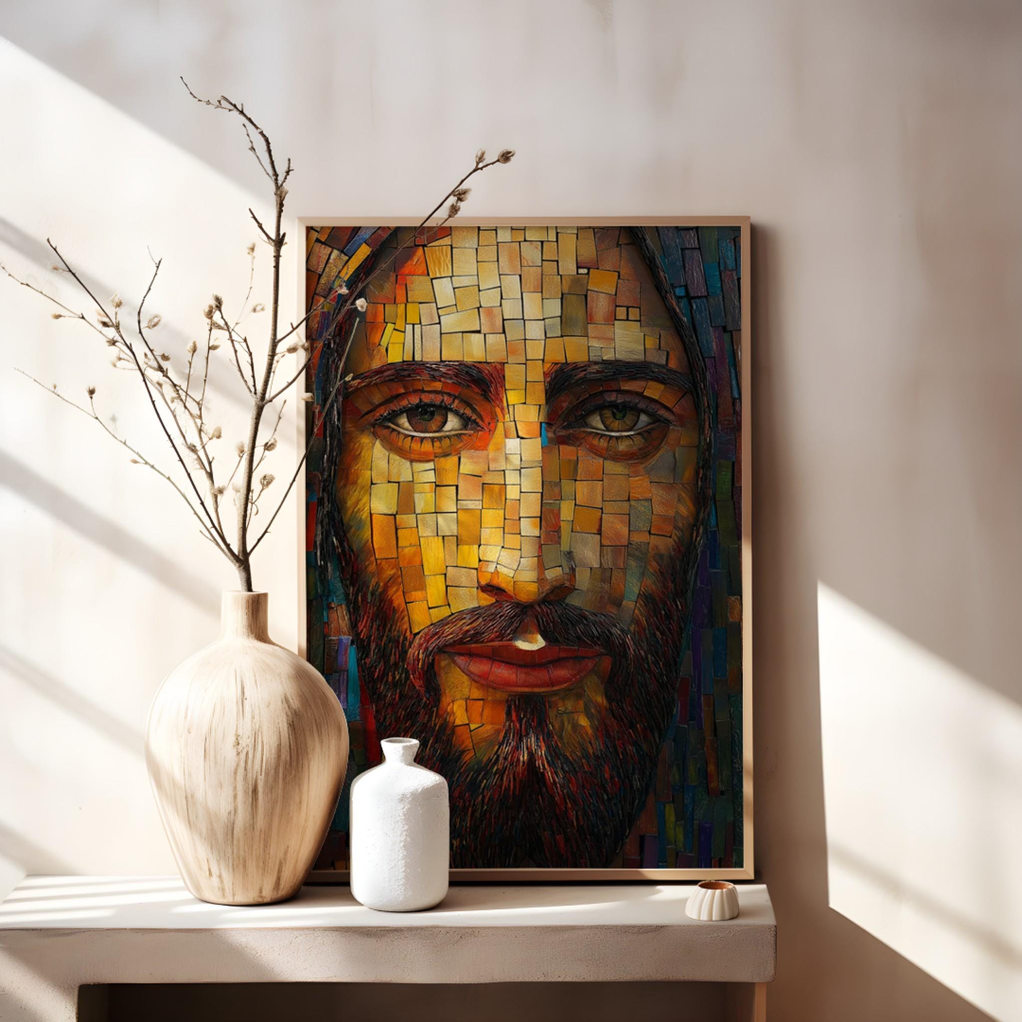 Radiant Mosaic Jesus Portrait - AI Generated Digital Faith Art Download ...