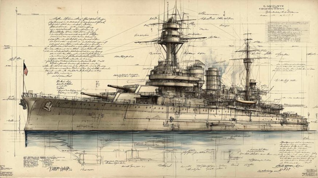 USS Arizona Blueprint: WWII Battleship Technical Drawing (digital ...