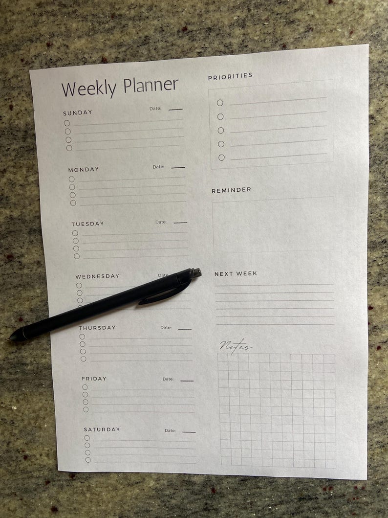 Simple Weekly Planner Minimalist Planner Organize Your Week ...