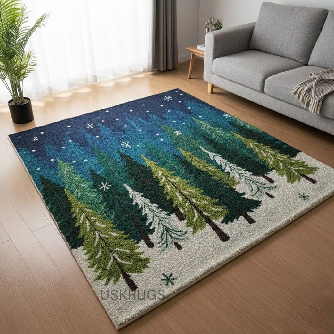 Modern Forest Design Rug 6x9 Handmade Tufted Area Rugs Blue and Green ...