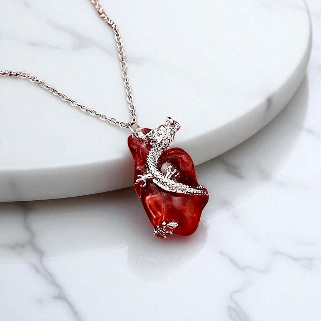 Red Dragon Necklace | Silver Dragon Pendant | Fantasy Gothic Jewelry ...