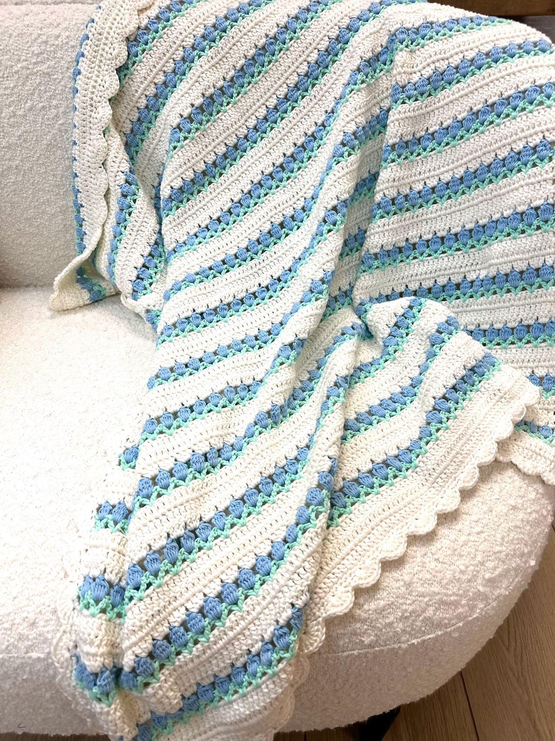 Handmade Crochet Tulip Baby Blanket, Baby Shower Gift, Throw, Cozy ...