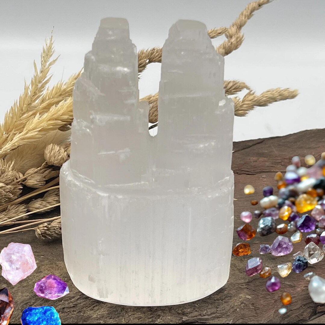 Natural Selenite Twin Mountain Tower Pillar Crystal Charging Cleansing ...