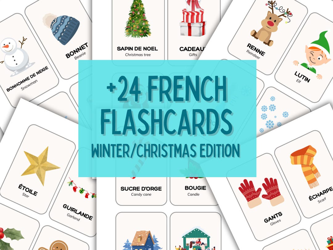 24 French Christmas & Winter Flashcards for Kids Printable Vocabulary ...