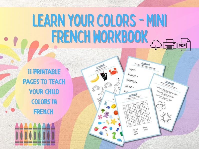 French Colors Workbook – 11 Printable Pages for Kids | Learn French ...