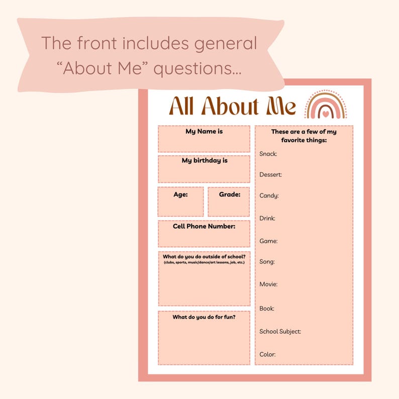 Christian All About Me Worksheet: Boho Rainbow Bible Study (PDF & JPG ...