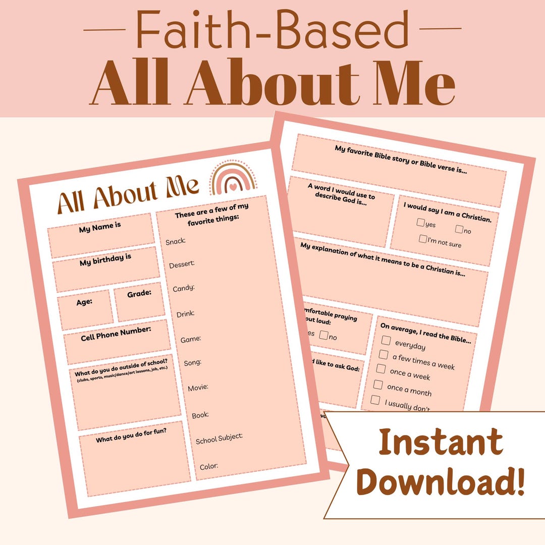 Christian All About Me Worksheet: Boho Rainbow Bible Study (PDF & JPG ...
