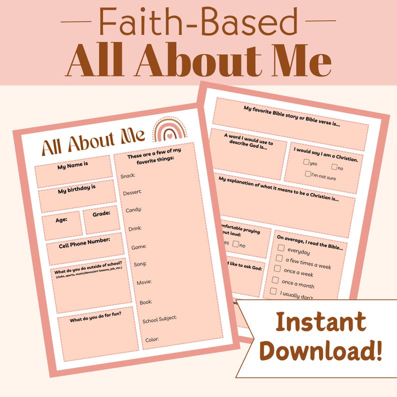 Christian All About Me Worksheet: Boho Rainbow Bible Study (PDF & JPG ...