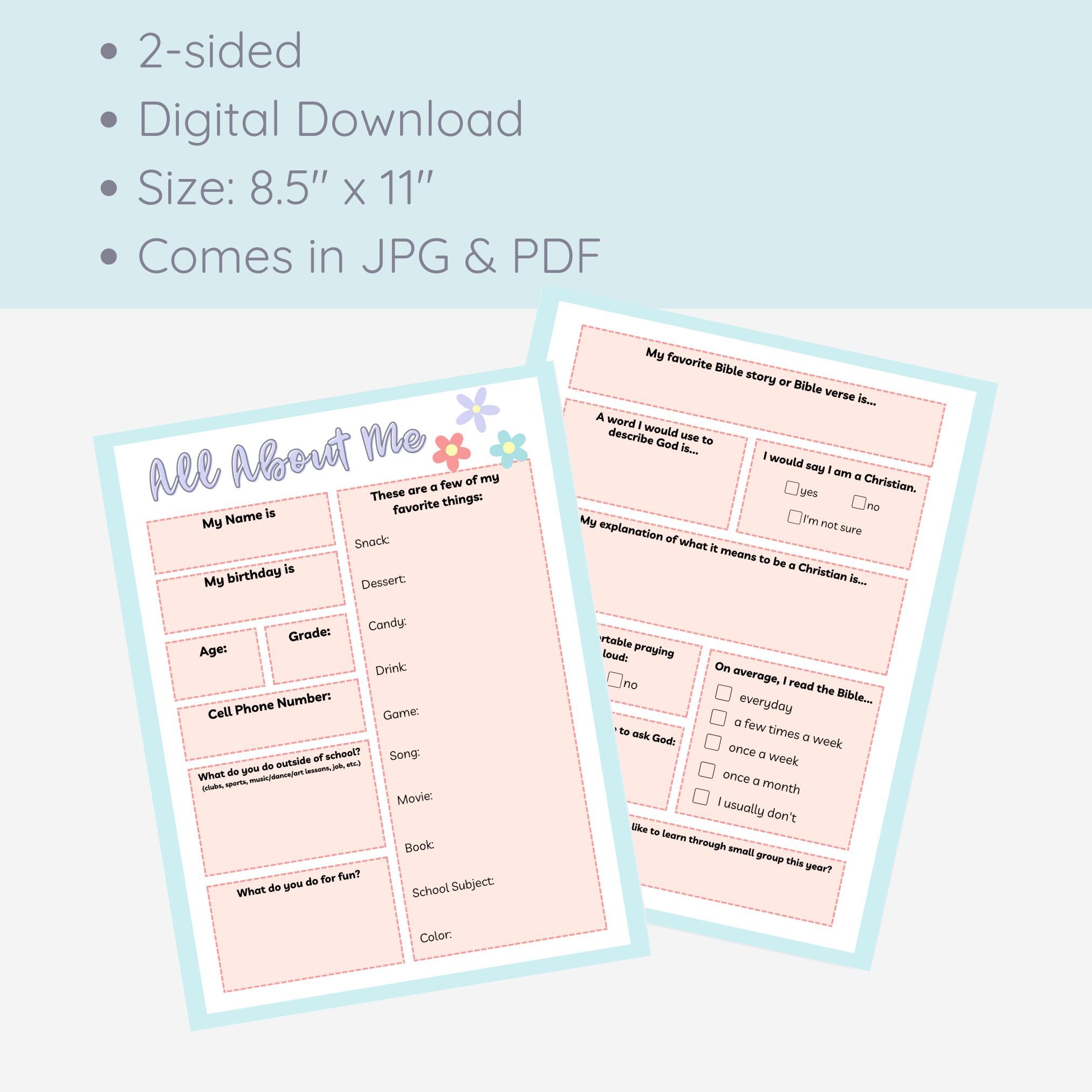 Christian All About Me Worksheet, Bible Study, Sunday School ...