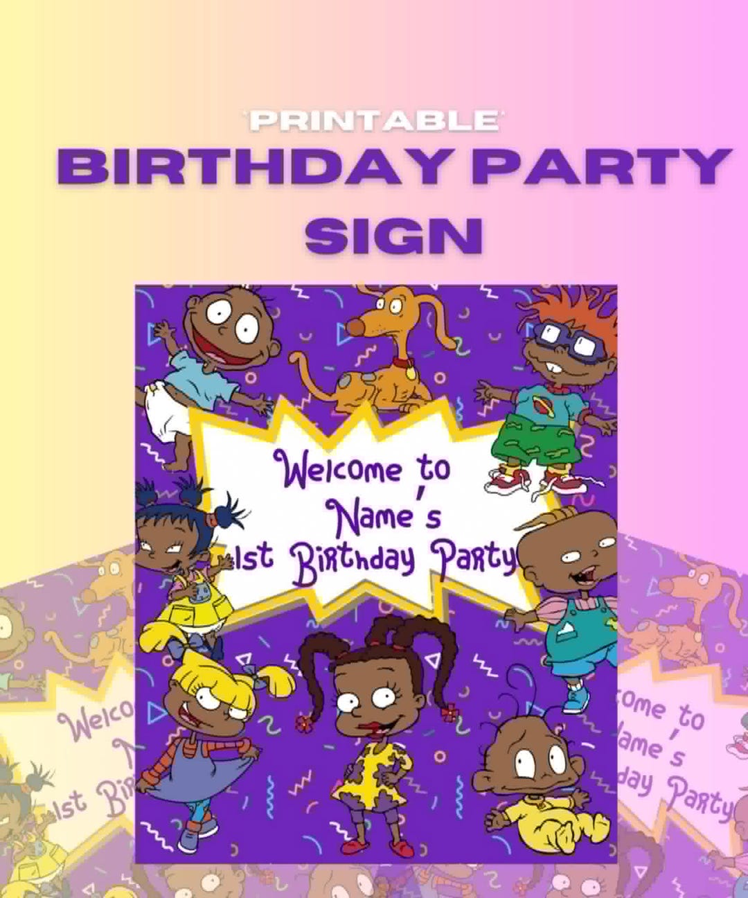 African American Rugrats Birthday Welcome Sign Printable | Rugrats ...
