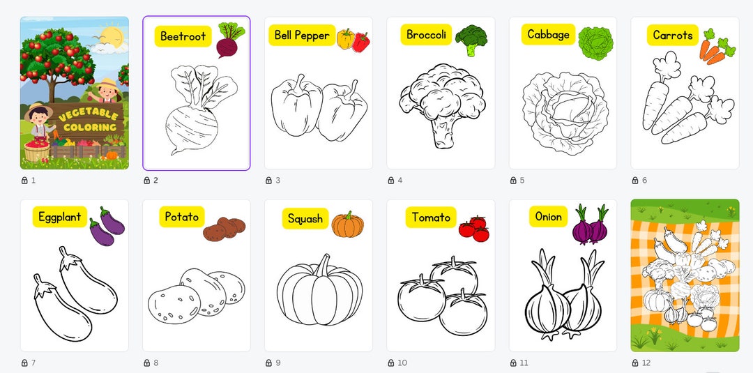 Digital Coloring Book Printable Coloring Pages Busy Book Vegetable ...