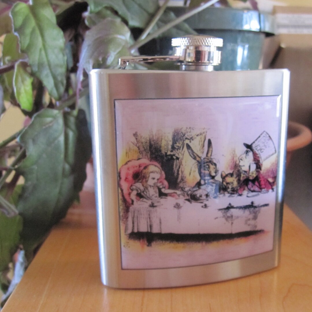 Alice in Wonderland Tea Party Liquor Hip Flask Stainless Steel 6 Ounce ...