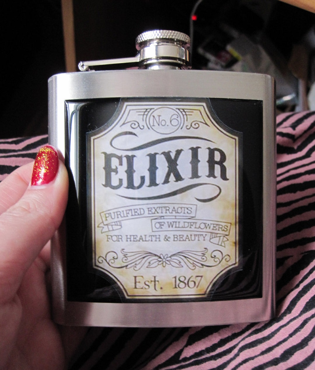 Vintage Elixir Liquor Hip Flask - Etsy