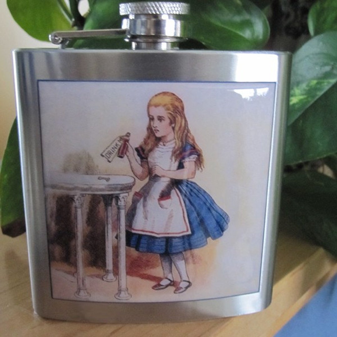 Alice in Wonderland Drink Me Liquor Hip Flask Stainless Steel 6 Ounce ...