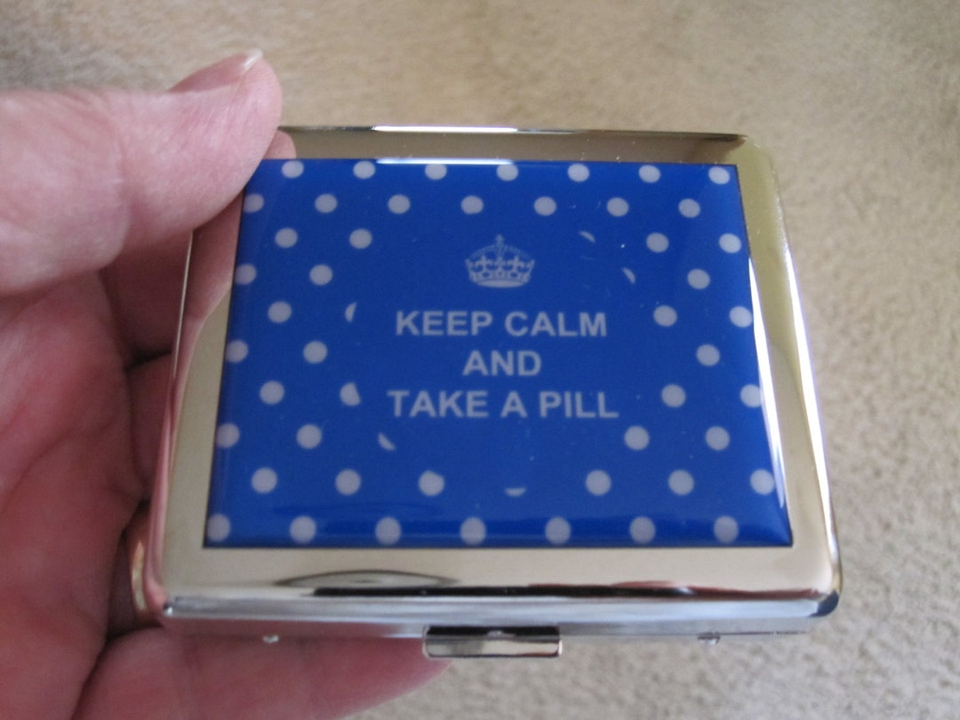 Keep Calm Take A Pill 7 Day Pill Box With Mirror in Blue or Red - Etsy