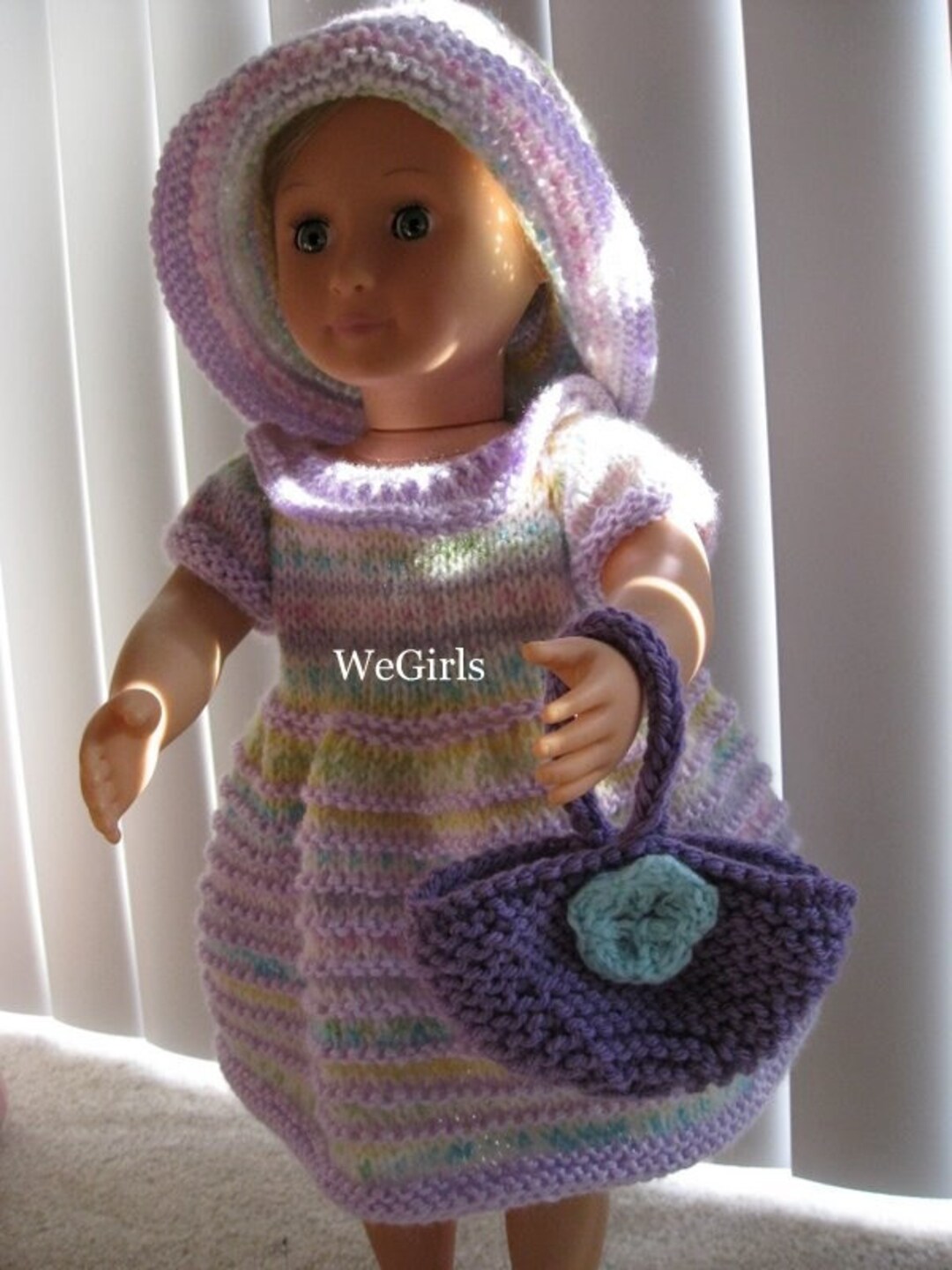 Knit Pattern Doll Clothes Fits 18 Inch Girl Doll Spring Dress Set Hat ...